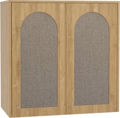 HOMCOM Boho závěsná skříňka do koupelny se 2 dveřmi v designu ratanu, Soft-Close a nastavitelnou policí, dub