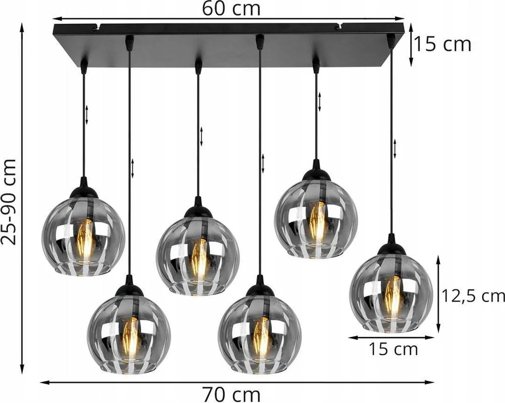 Závěsné svítidlo Eliza, 6x skleněné stínítko se vzorem