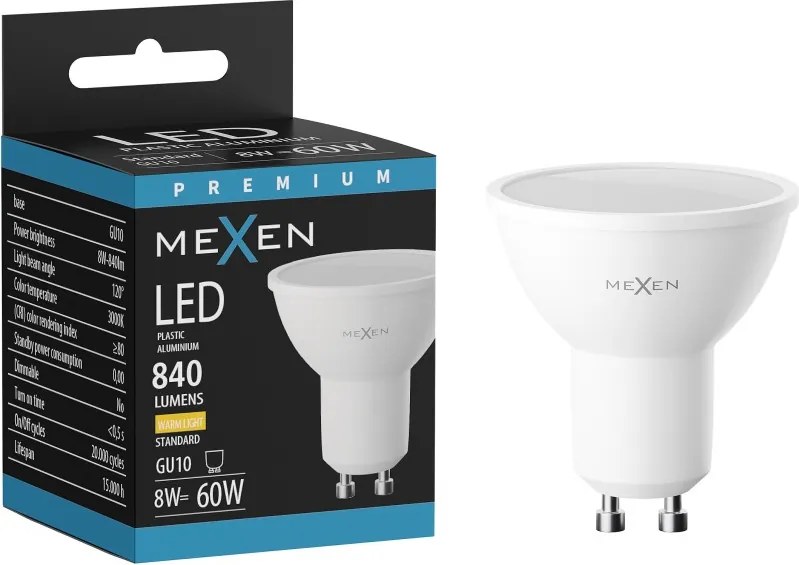 Mexen Nova, LED žárovka GU10, 8W, teplá - 3000K, 840 lm - L108-GU10-0830-01