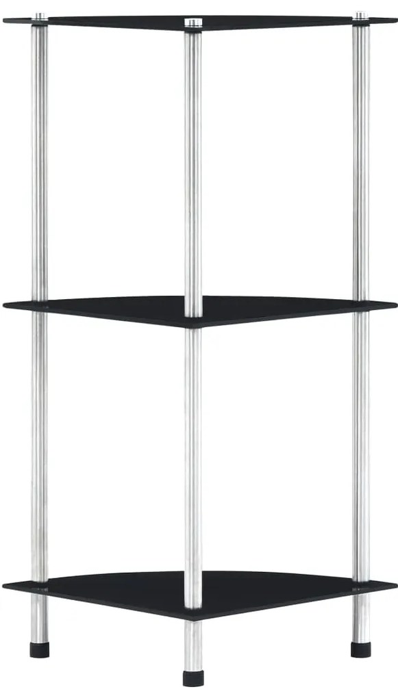 3patrová police černá 30 × 30 × 67 cm tvrzené sklo 249519