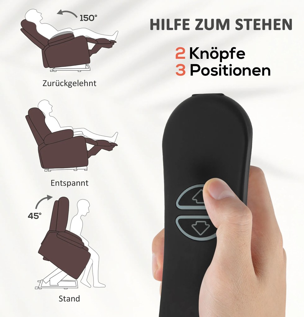 HOMCOM TV křeslo se stojánkem Elektrické polohovací křeslo s funkcí polohování, vibrační masáží, funkcí vyhřívání, TV křeslo s pružinovým jádrem, boč…