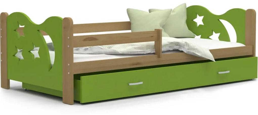 Dětská postel MIKOLAJ P1 + matrace + rošt ZDARMA, 160x80, olše/zelená