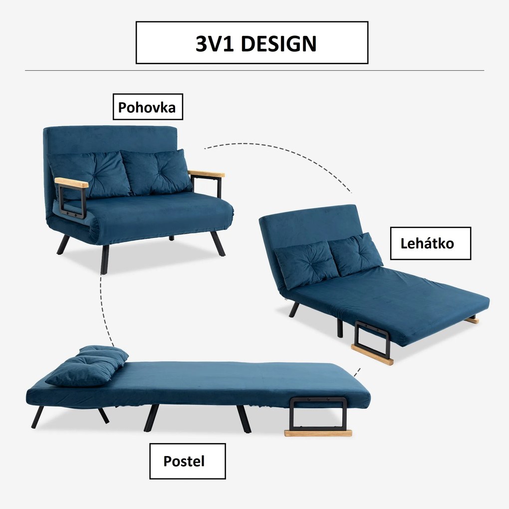 HOMCOM Rozkládací pohovka 2-místná, na spaní, polohovatelná vč. polštářů 839-835V00NU