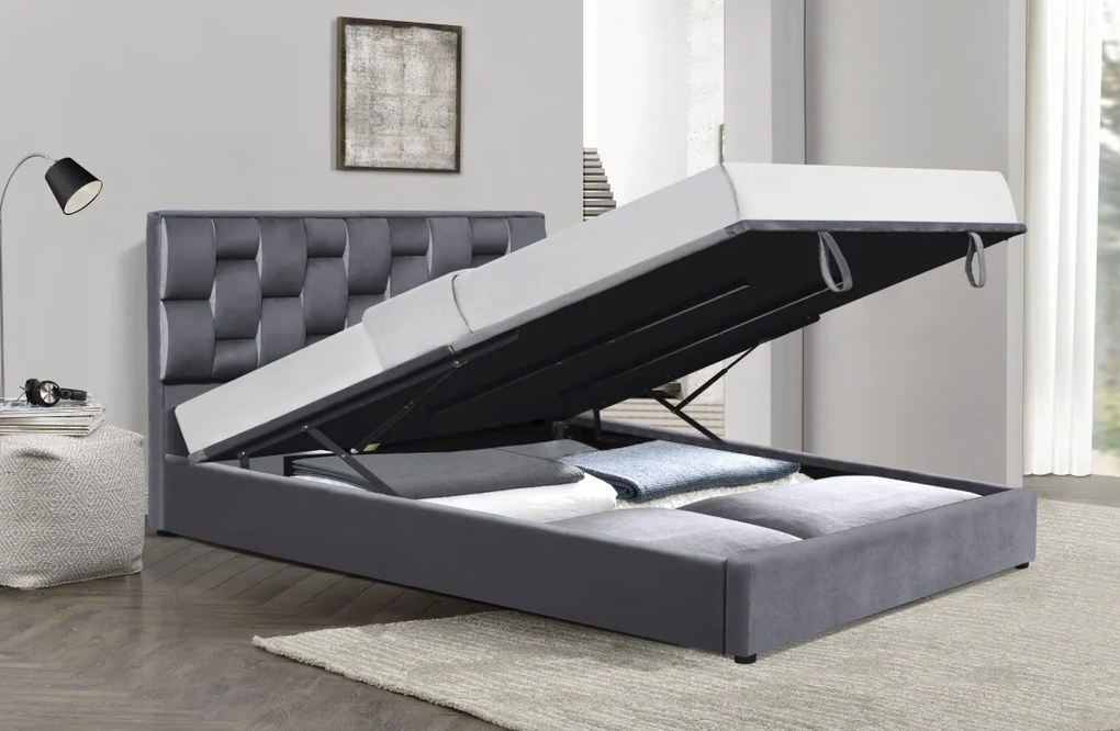 Čalouněná postel Anab 160x200 dvoulůžko - šedá