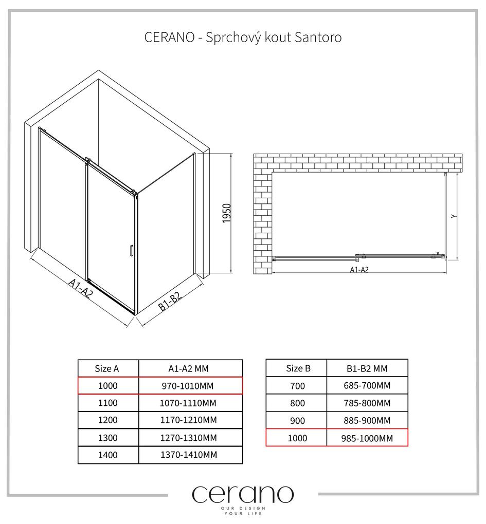 CERANO - Sprchový kout Santoro L/P - černá matná, transparentní sklo - 100x100 cm - posuvný