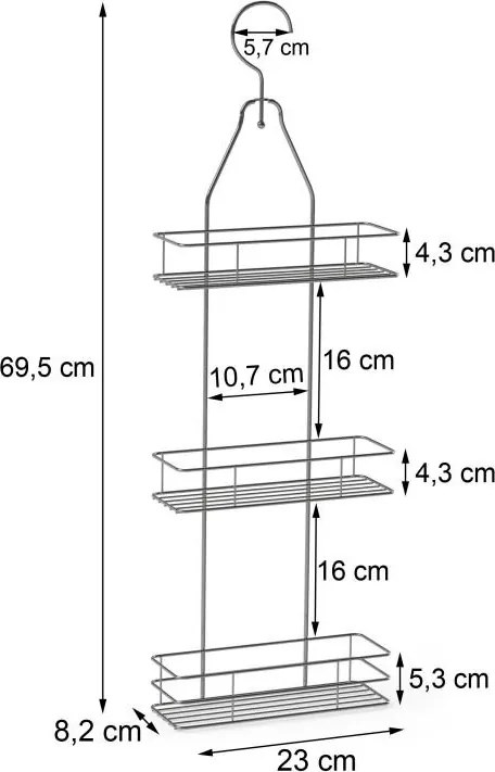 Erga Maddy S3, trojitý koupelnový košík na zavěšení 23x8,2x69,5 cm, chromová, ERG-YKA-E.MADDY S3