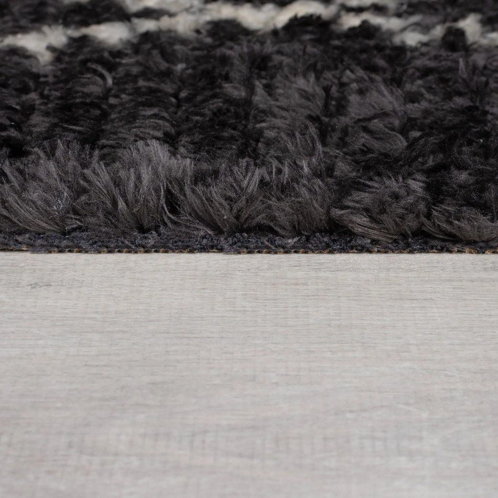 Flair Rugs, AKCE: 160x230 cm Kusový koberec Domino Aisha Berber Monochrome, černá, černobílá, ložnice