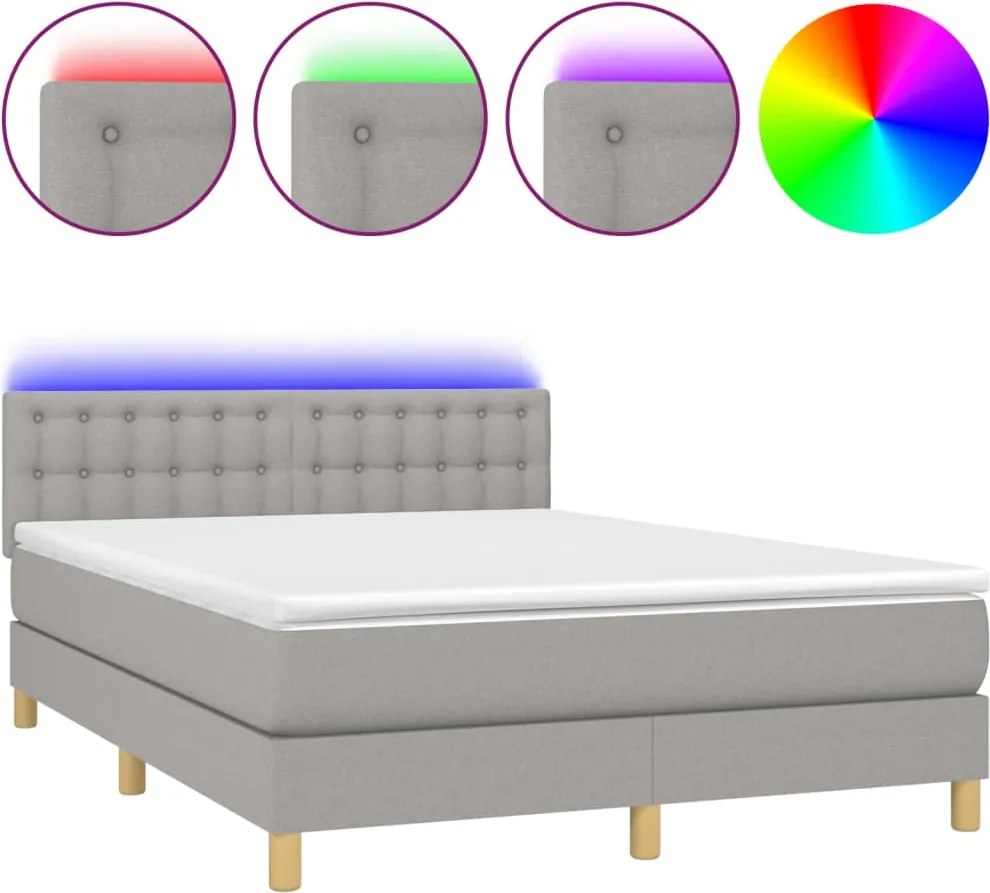 Box spring postel s matrací a LED světle šedá 140x200 cm textil 3134037