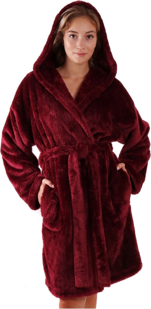 Krátký župan s kapucí Lilly extra one size vínový 33 20 3651 - S/M