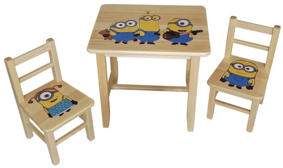 ČistéDřevo Dřevěný dětský stoleček s židličkami - Mimoni