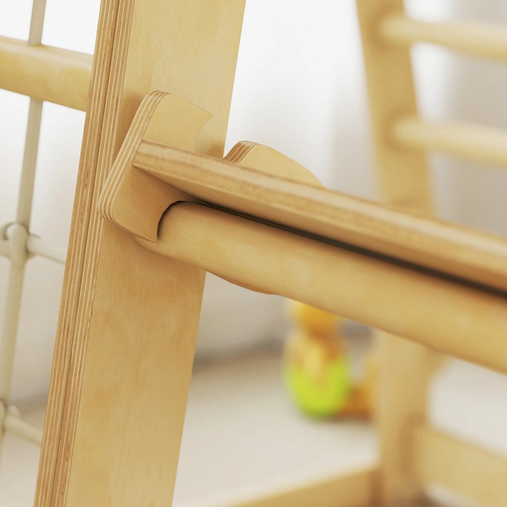 AIYAPLAY Vnitřní horolezecká konstrukce, 6v1 design, skluzavka, lezecké tyče, lezecká stěna, žebřík, lezecká síť, 3-6 let, dřevo