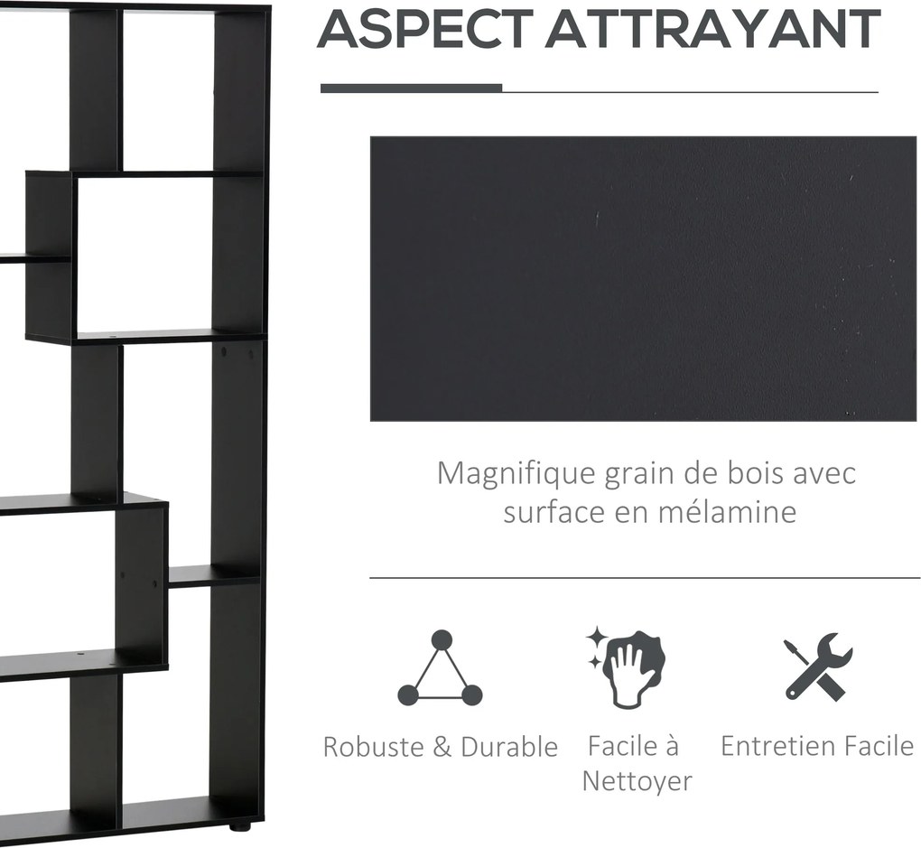 HOMCOM Knihovna v moderním zigzag designu 70L x 24W x 178H cm Dřevotříska Černá | Aosom