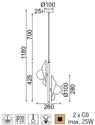 ACA DECOR Závěsné svítidlo POLYGON max. 2x25W/G9/230V/IP20