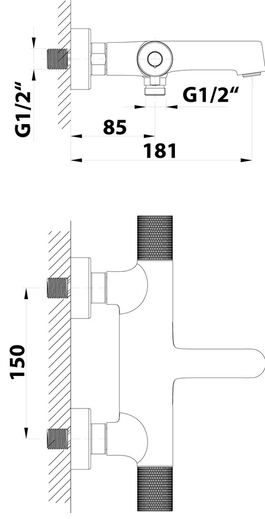 Sapho Sapho, SOLARIS nástěnná vanová baterie, černá mat/chrom, WD010BC