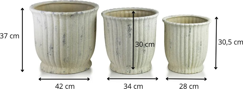 Sada 3 ks keramických květináčů Evro A3 krémová/zelená