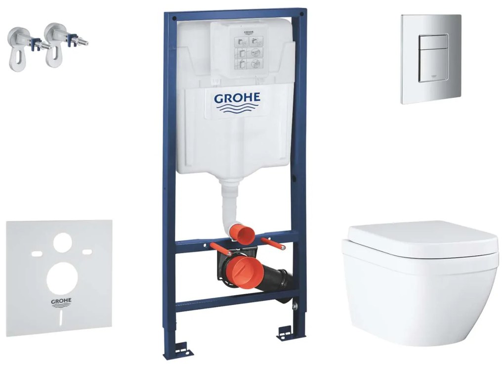 Grohe Solido - Set předstěnové instalace, klozetu a sedátka Euro Ceramic Compact, softclose, Triple Vortex, tlačítko Even, chrom SANI15BB1106