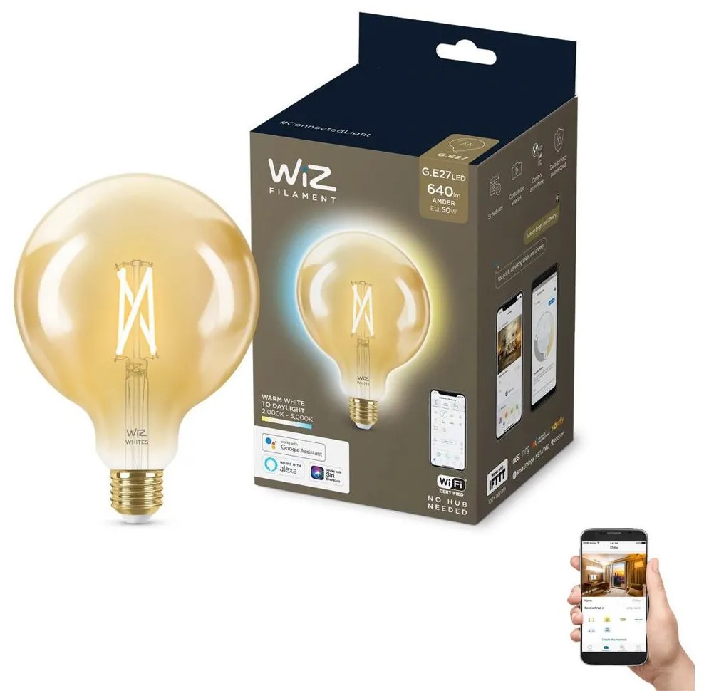 WiZ LED Stmívatelná žárovka VINTAGE G125 E27/6,7W/230V 2000-5000K CRI 90 Wi-Fi - WiZ WI0025