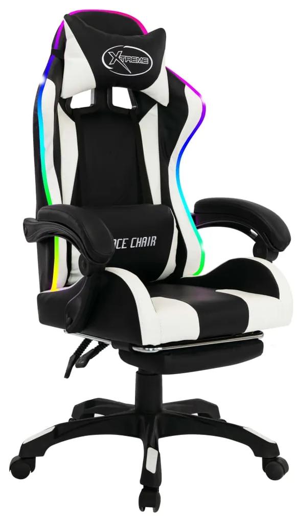 Herní židle s RGB LED podsvícením bíločerná umělá kůže,  288011