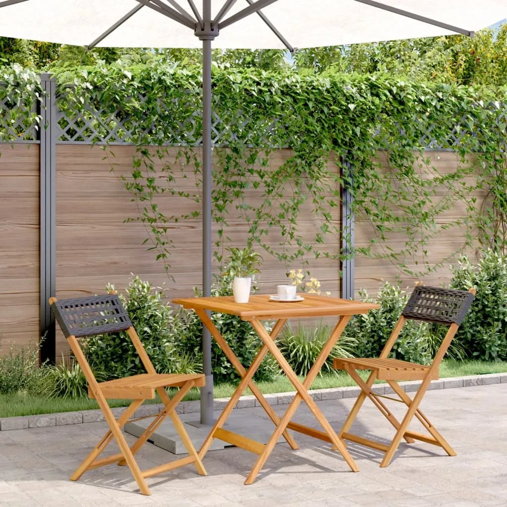 3dílný bistro set černý polyratan a masivní dřevo 3281862