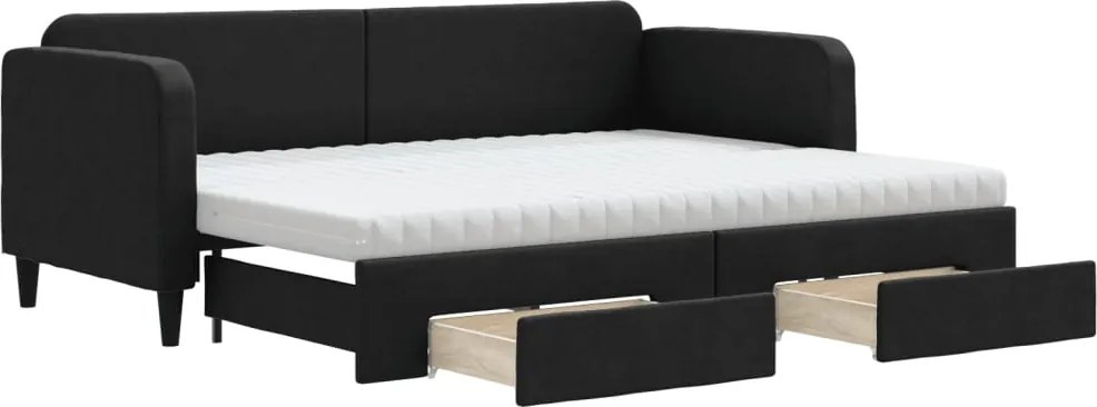 Válenda s přistýlkou a zásuvkami černá 80 x 200 cm textil 3196867