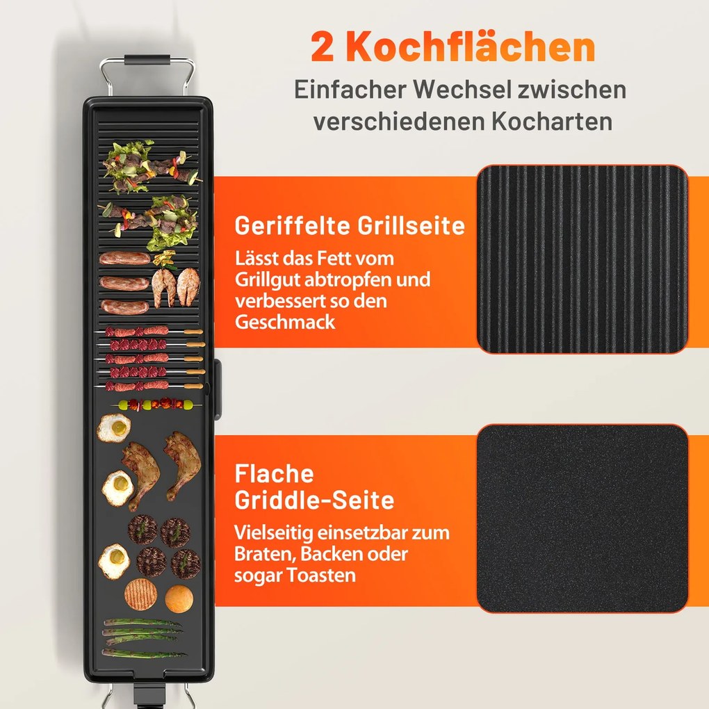 Costway Teppanyaki gril 1800 W elektrický grilovací talíř nepřilnavý stolní gril