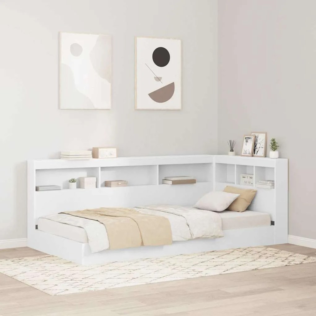 Knihovna postel s policí Bílá 90 x 190 cm Kompozitní dřevo 3335749