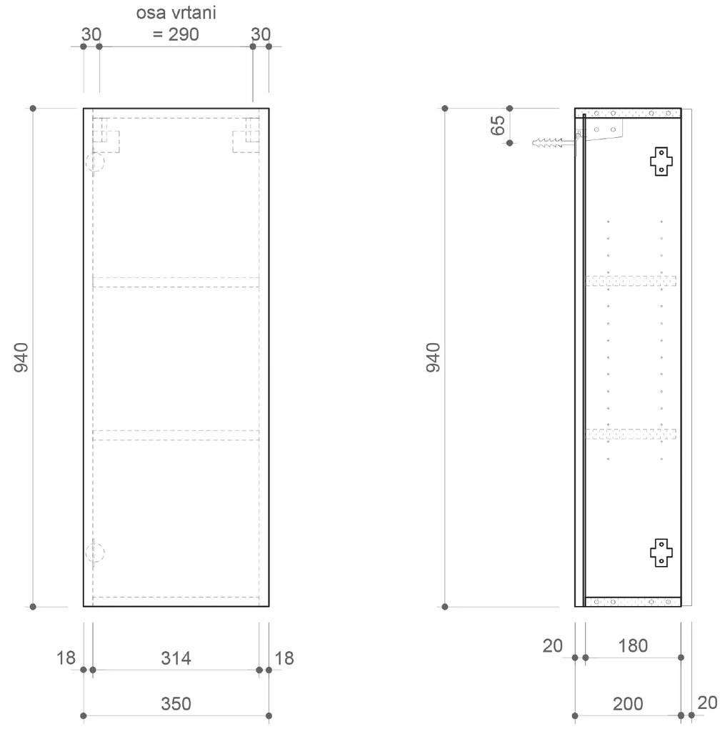 Sapho, ESPACE skříňka 35x94x22cm, 1x dvířka, levá/pravá, bílá lesk, ESC110-3030