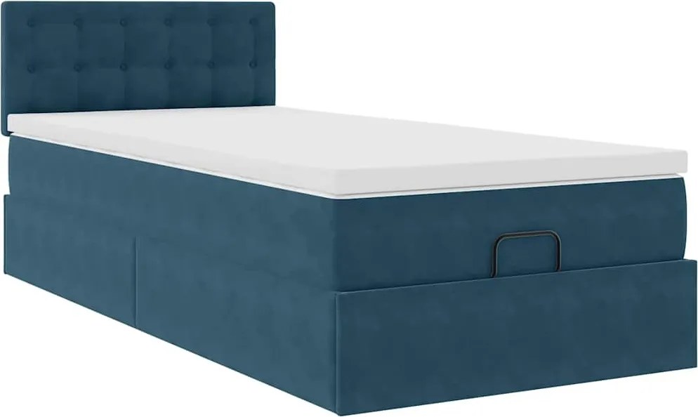 Osmanský rám postele s matrací tmavě modrá 90x200cm samet 3311895