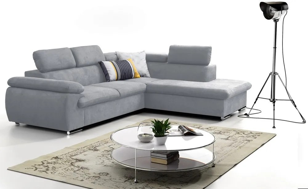 Rohová sedací souprava Viera, světle šedá látka, pravý roh