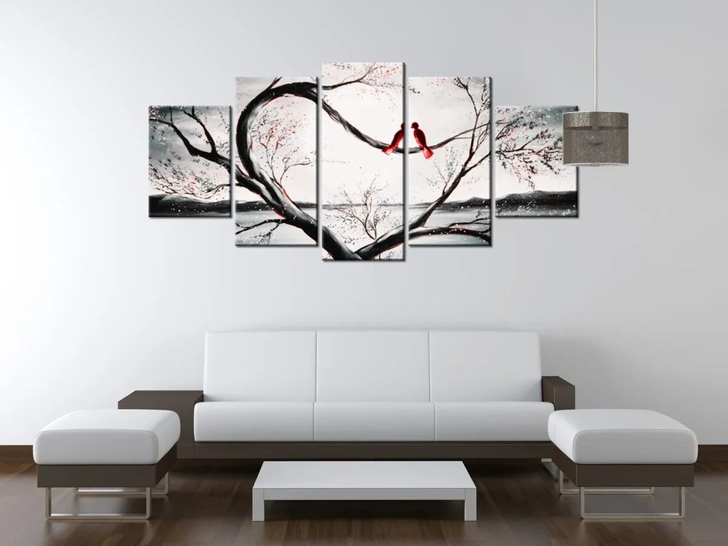 Gario Ručně malovaný obraz Ptačí láska - 5 dílný Rozměry: 100 x 70 cm