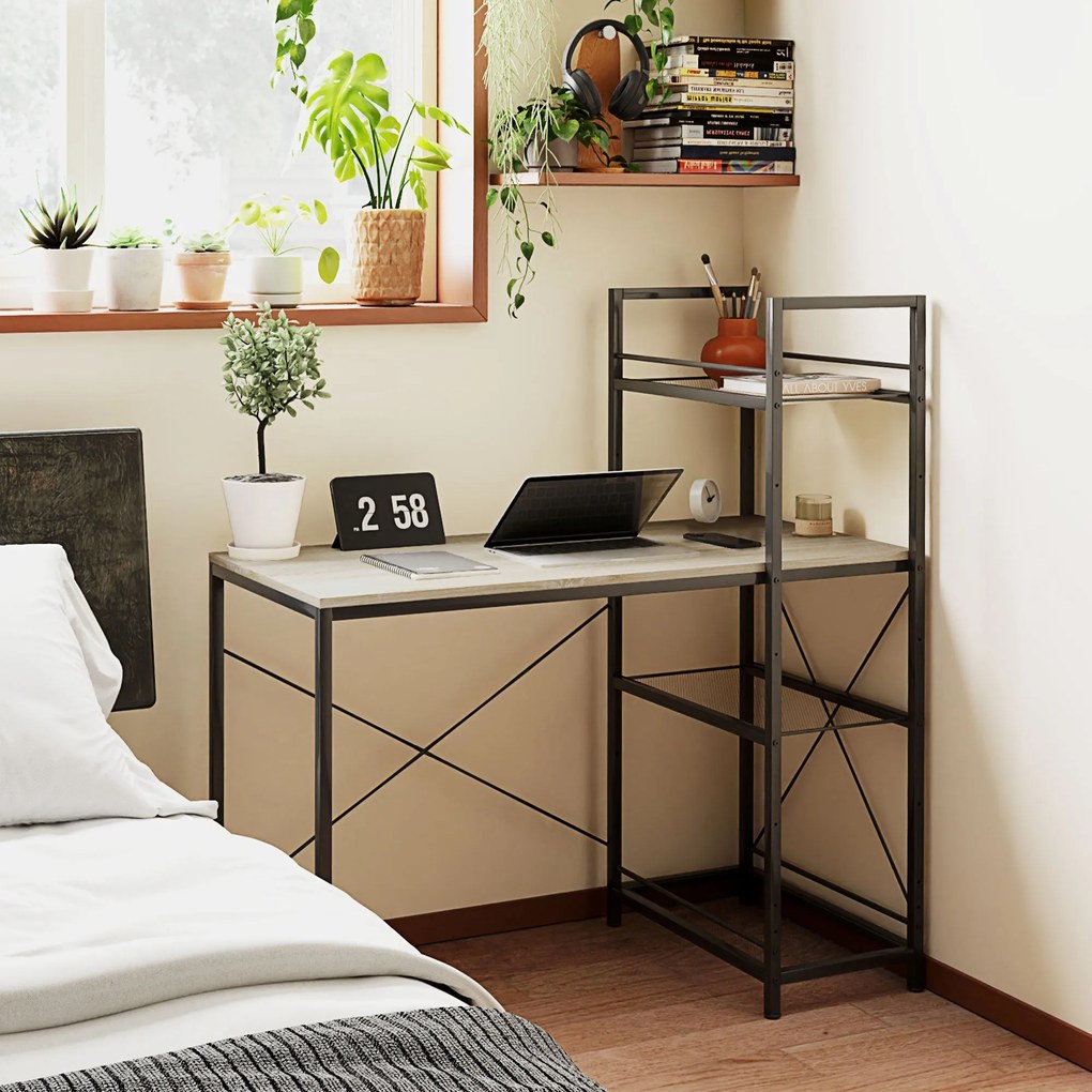 HOMCOM Průmyslový otočný knihovní stůl s ocelovým rámem pro domácí kancelář a ložnici 110x53x115,5 cm Dub a černá | Aosom