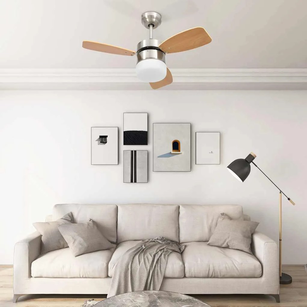 vidaXL Stropní ventilátor světlo a dálkový ovladač 76 cm světle hnědý [51493] Barva: tmavě hnědá