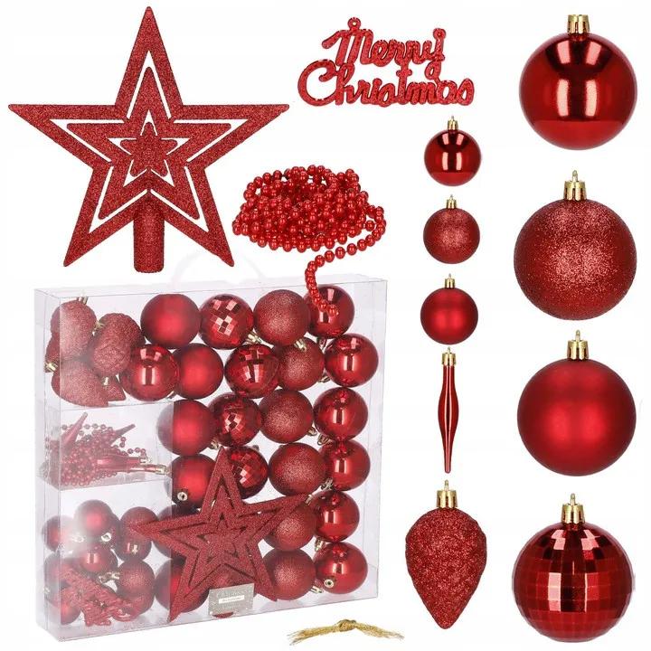 Maxi 53 dílná sada vánočních ozdob červená