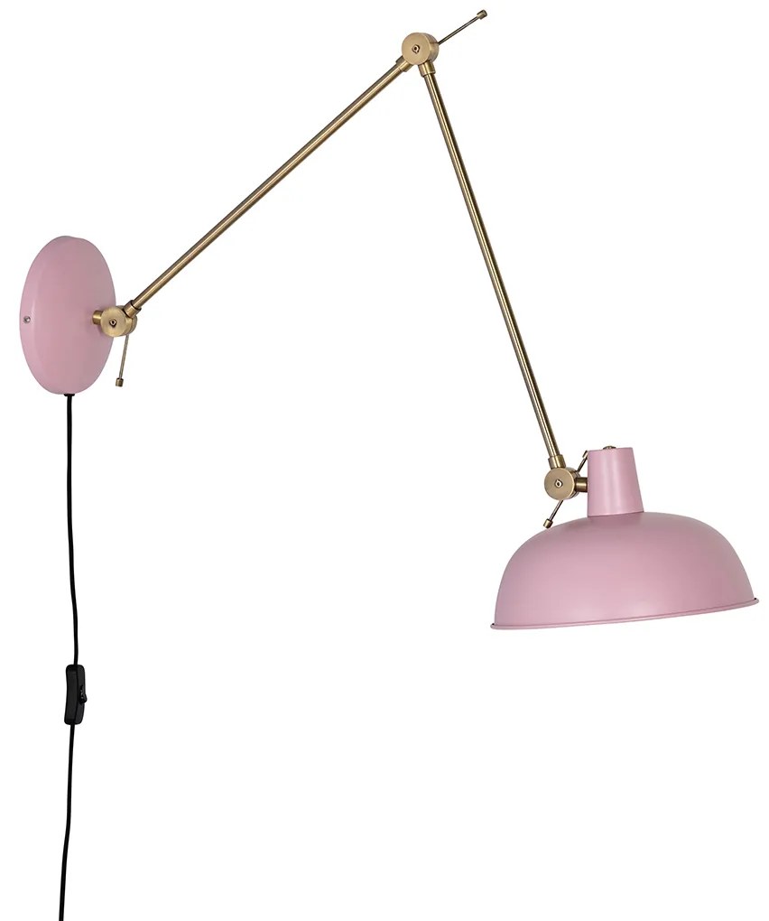 Retro nástěnná lampa ocelová růžová s bronzem - Milou