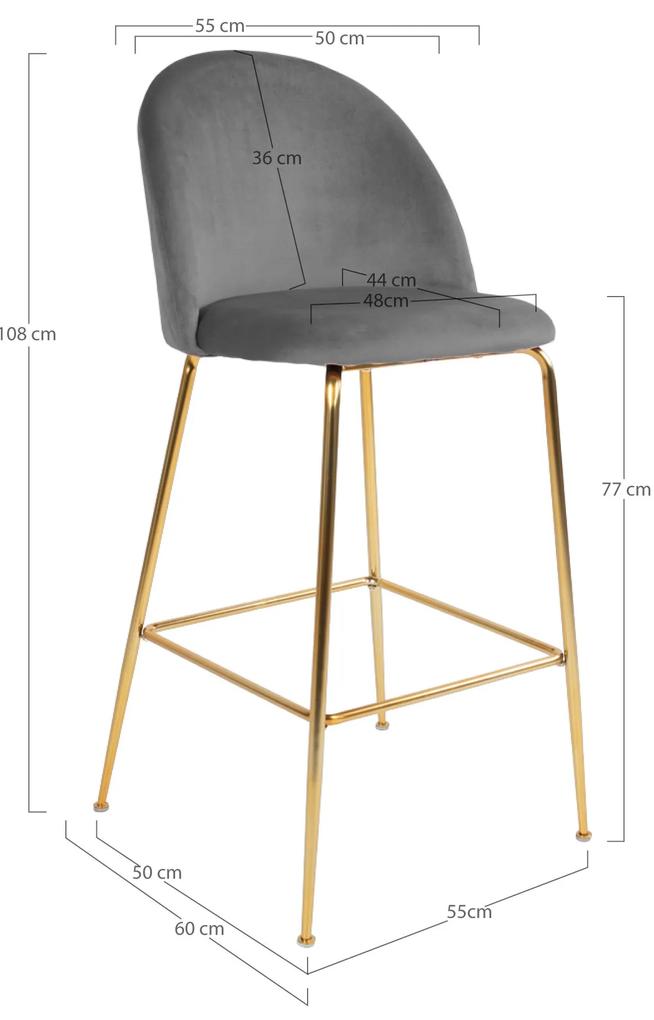 Nordic Experience Sametová barová židle Louis šedá/mosazná