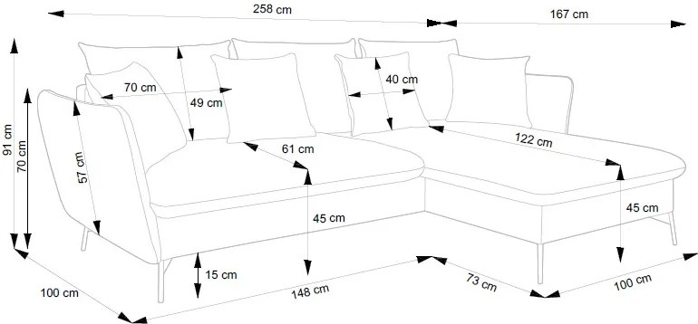 Rohová rozkládací sedací souprava do L VITO, 258 cm, s úložným prostorem Roh pohovky: Levý roh, Barva látky: Světle šedá (Solid 89)