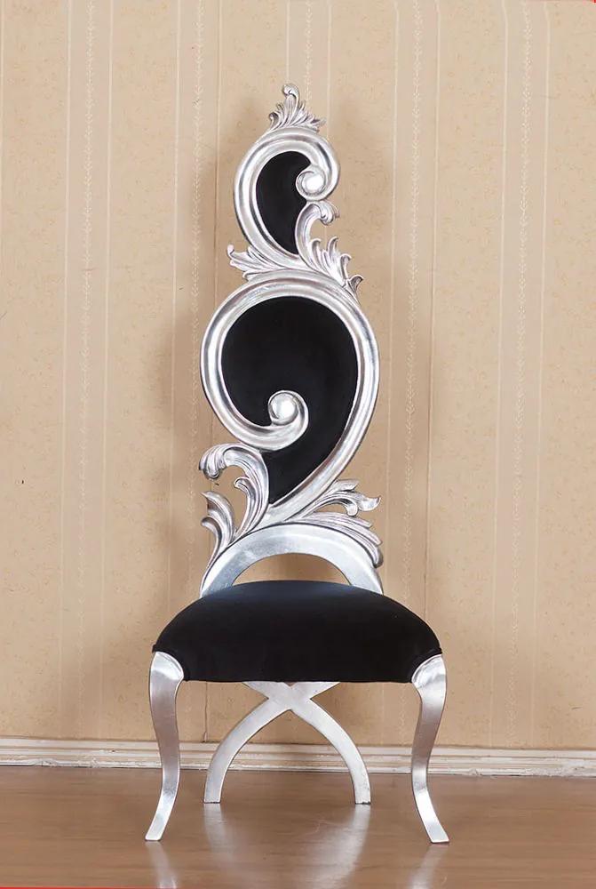 Vysoká designová stříbrná jídlení židle Silver Leaf