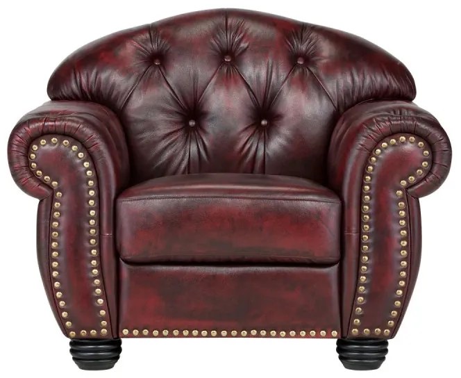 furniture-nabytek.cz - Masivní křeslo Chesterfield Hereford z pravé kůže, červené – 112×96×94 cm