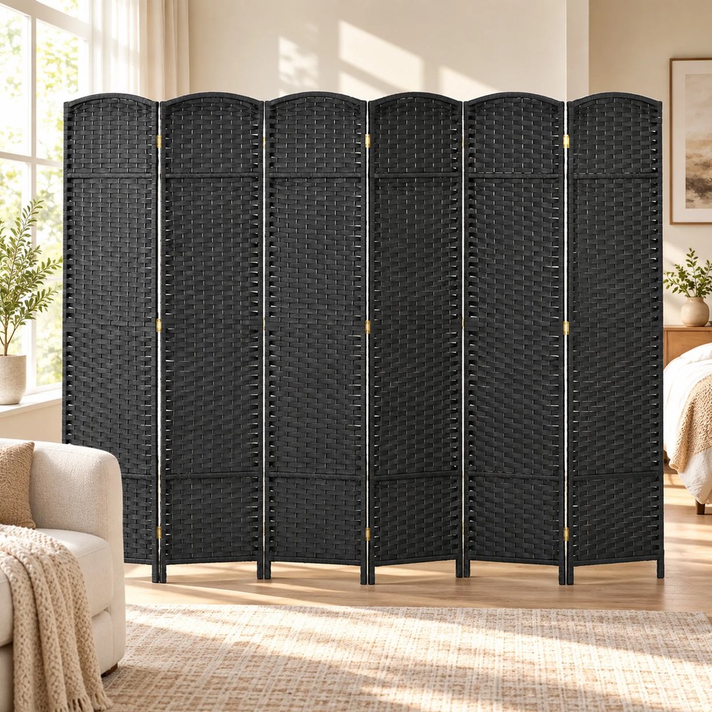 HOMCOM Skládací rozdělovací stěna 6-panelová 240x170 cm - Záclona pro soukromí do obývacího pokoje, ložnice, kanceláře - černá