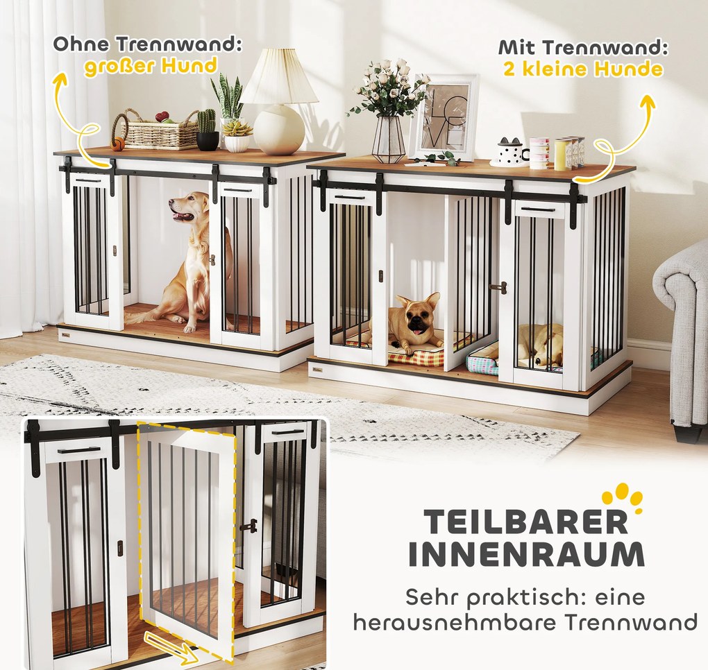 Klec pro psy se 2 dvířky, box pro psy, přepravní box pro psy, rustikální design, uzamykatelný, bílá barva