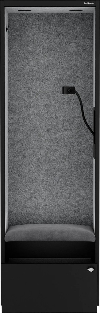 Kancelářská akustická kabina se sedátkem a USB-C portem, korpus černý / sedák šedá, 600 mm: SALLY MentalBox
