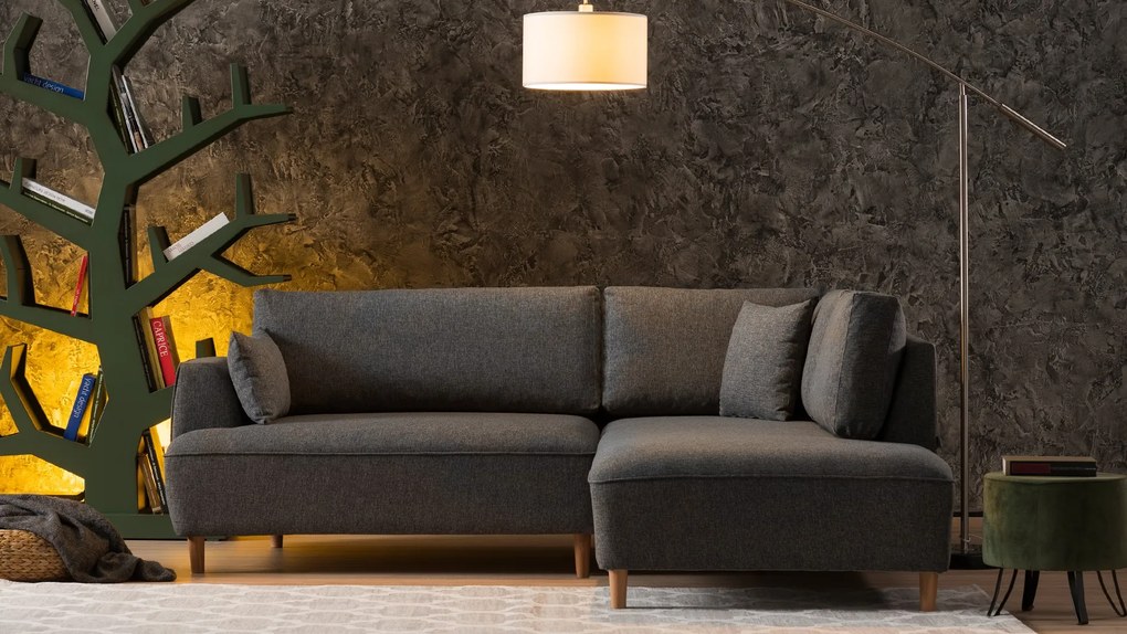 Hanah Home rohová pohovka FELIX tmavě šedá pravá 825BLC1374