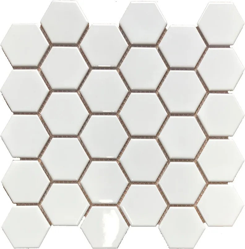 FIN Keramická mozaika bílá Mozaika HEXAGON 5 Bílá Lesk 5,1x5,9 (27x28,5) cm - LAFH13051