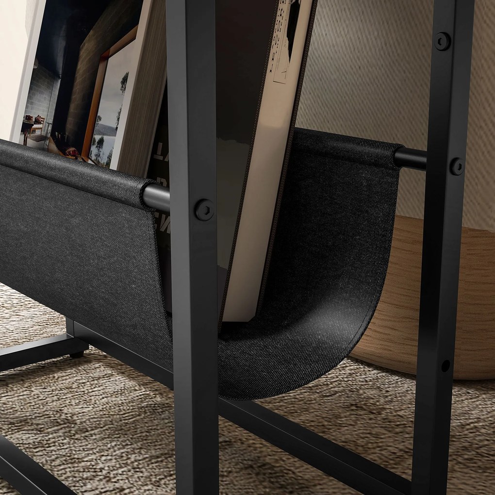 HOMCOM Koncový stolík s policí a stojanem na časopisy - Průmyslový design - 43D x 18Š x 56V cm Tmavě hnědý
