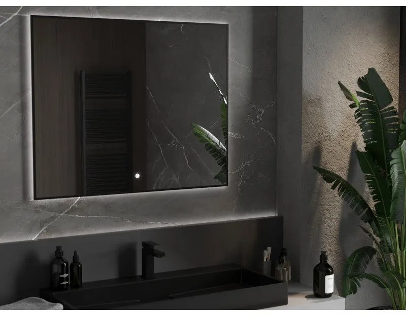 Mexen Erma, LED koupelnové zrcadlo s podsvícením a černým rámem 100x80 cm, 6000K, ochrana proti zamlžování, 9814-100-080-611-70