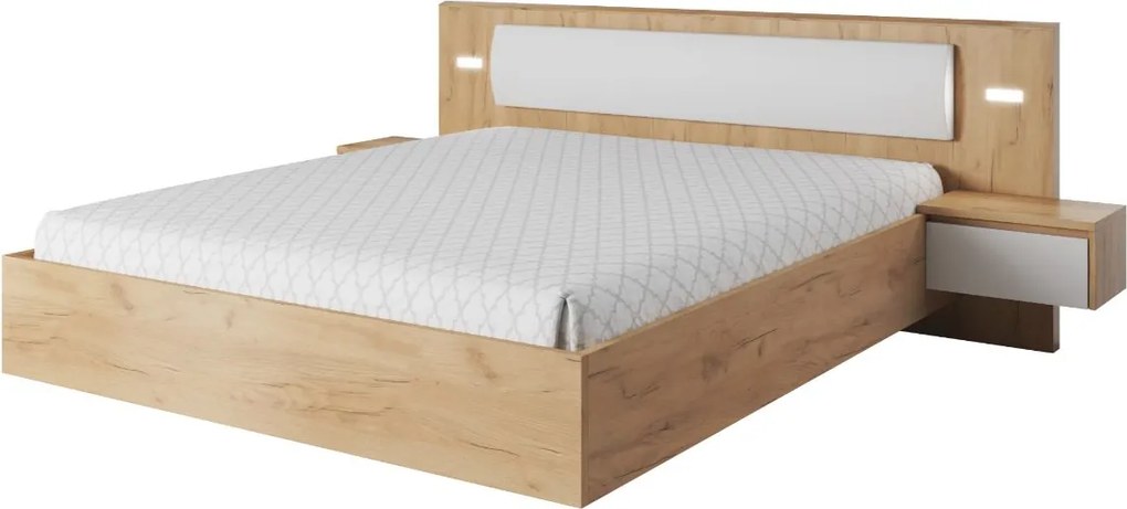 Dřevěná postel 160 s nočními stolky a LED osvětlením Xelo G