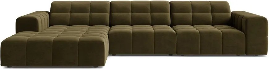 Khaki sametová rohová pohovka (levý roh/s lenoškou) Chicago – Cosmopolitan Design