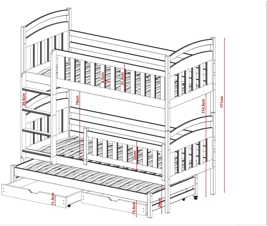 Legno Dětská patrová postel Viking borovice Rozměr (cm): 80x200