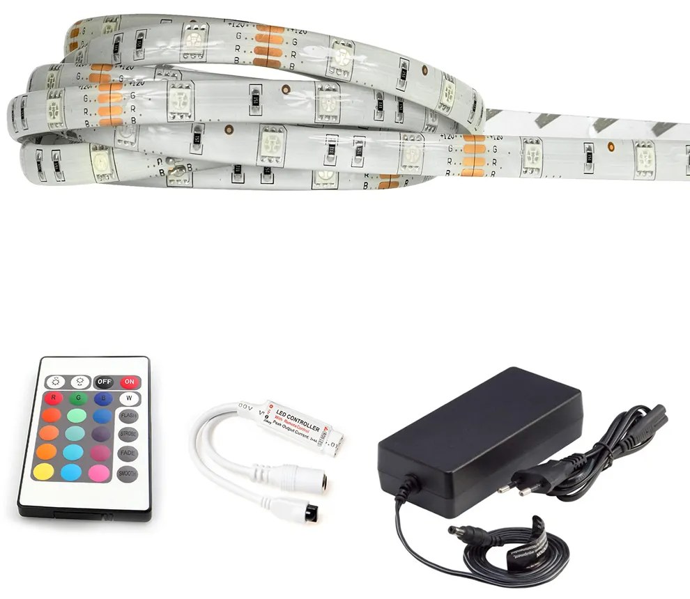 ECOLIGHT LED pásek - RGB 5050 - 5m - 30LED/m - 7,2W/m - IP65 - komplet