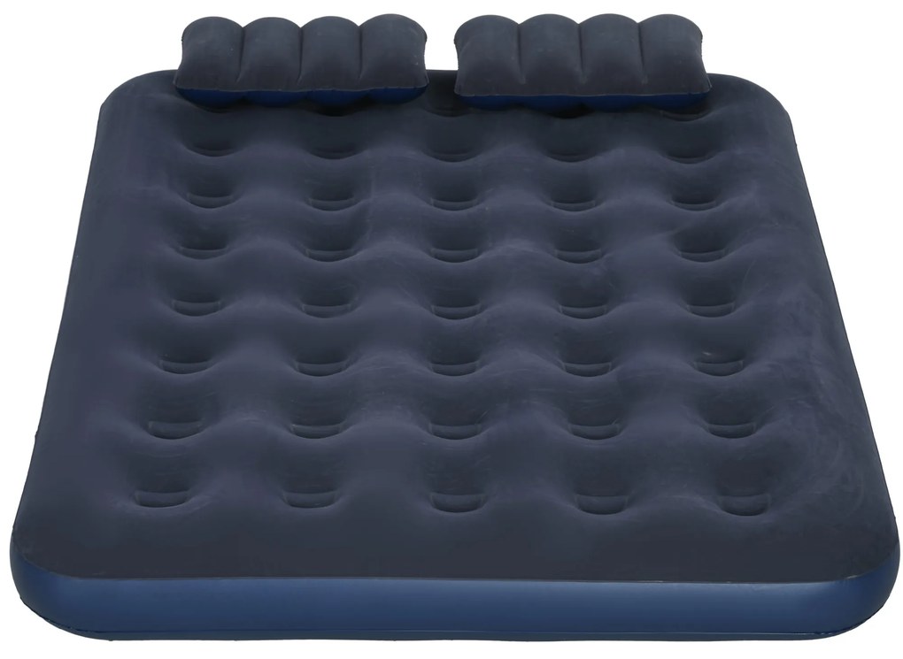 Nafukovací matrace Outsunny Double Air Mattress s ruční pumpou a polštářem, modrá 203x152x22cm pro kempování a hosty